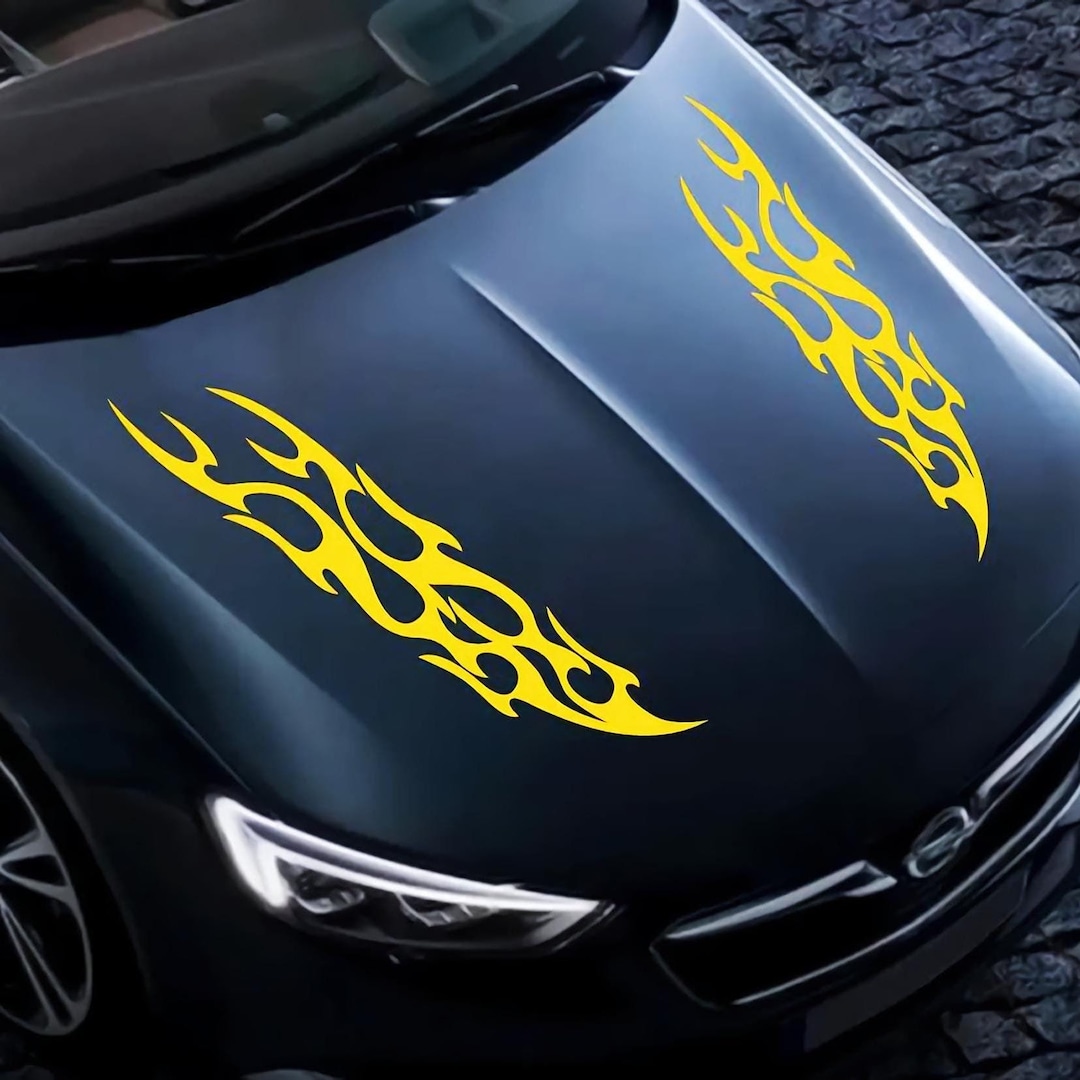 Set 2 Pcs Racing Flames Fire Decal Hood Decals Vinyl Style Car Van ...