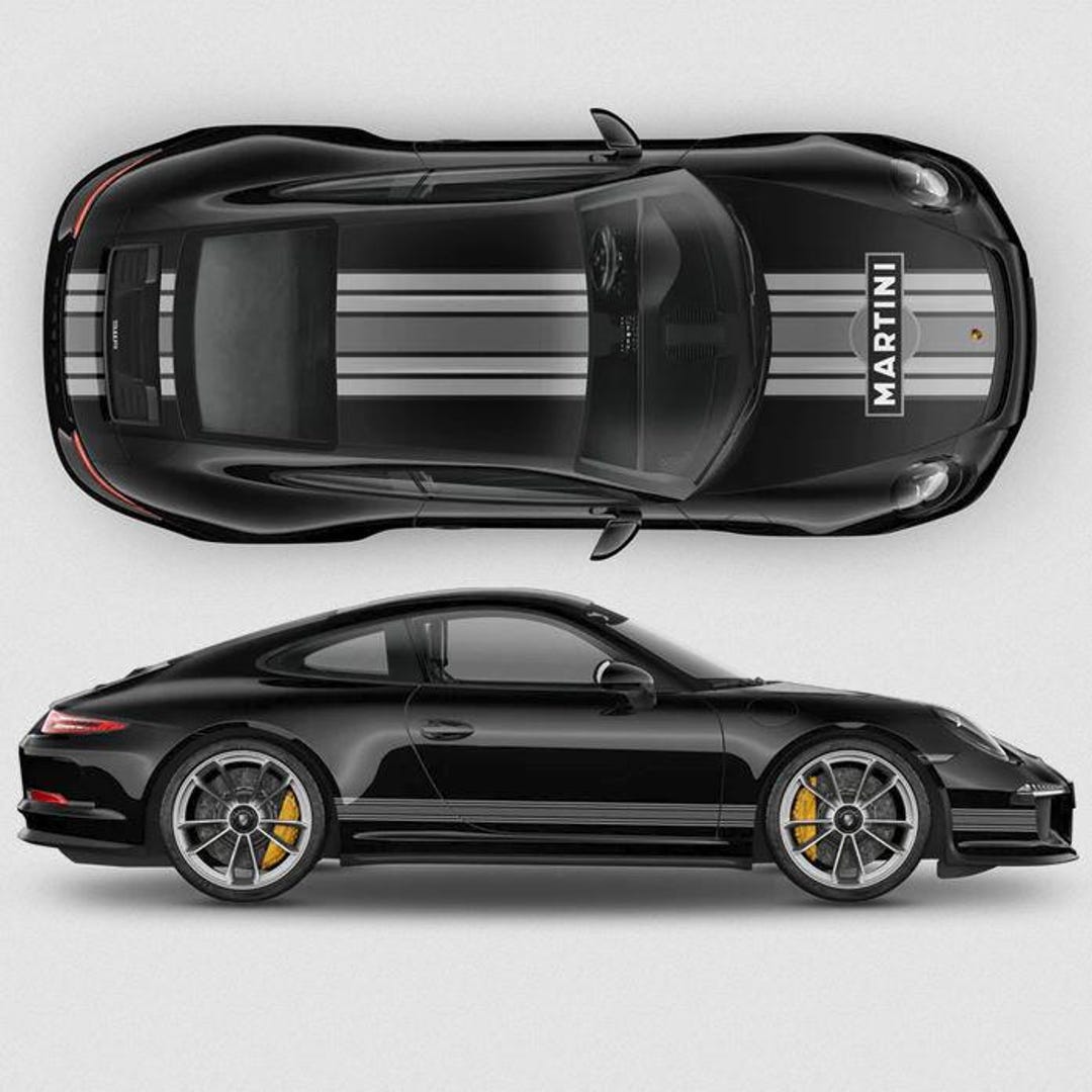 Martini Grayscale Racing Stripes Set for Porsche - Vinyl Self Adhesive ...
