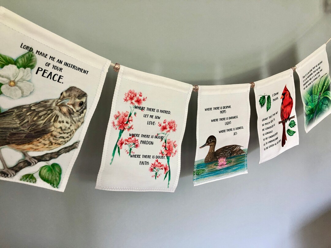 Prayer of St. Francis of Assisi Prayer Flags, String of 5 Full Color ...