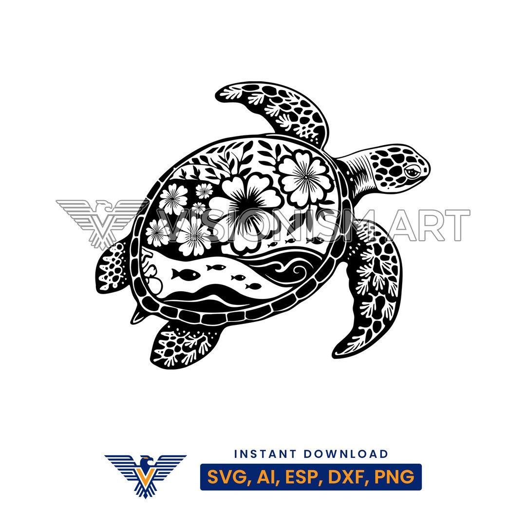 Floral Sea Turtle SVG: Intricate Cuttable Design (digital Download) - Etsy