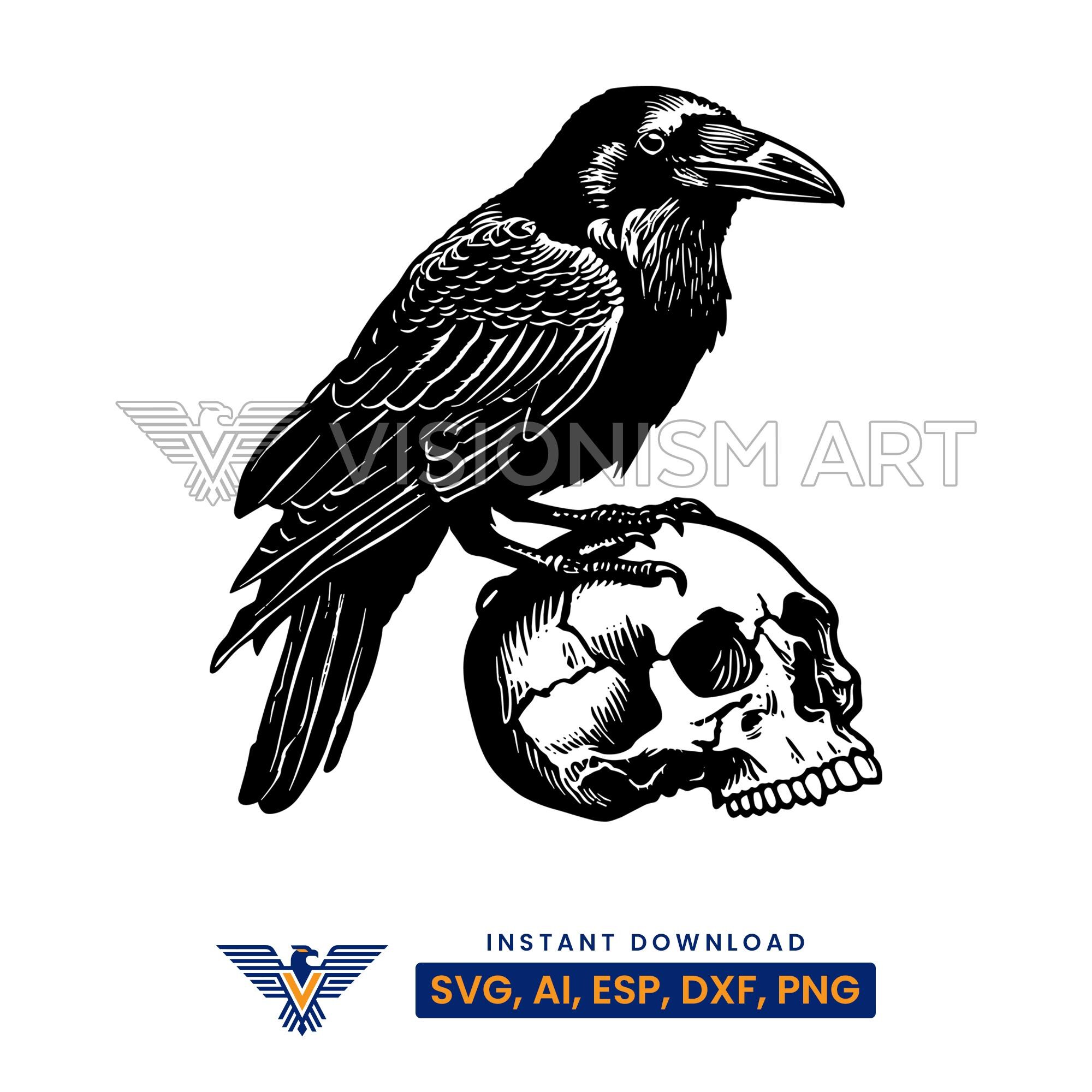 Raven on a Skull Svg, Skull Crow Svg, Raven Skull Svg, Skull Death ...