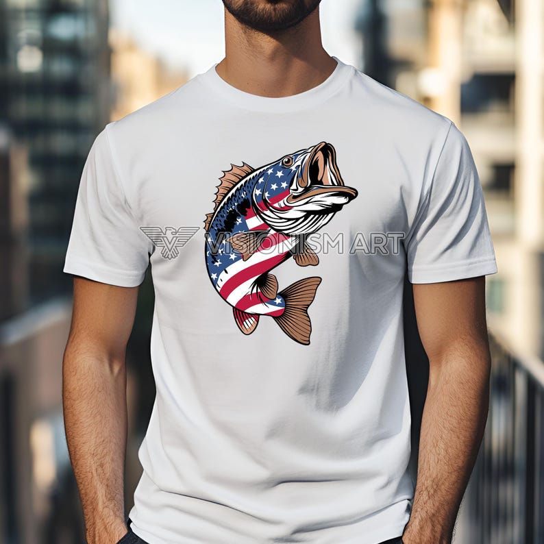 Patriotic Bass Fish With American Flag Digital Art – Usa-themed Fishing ...