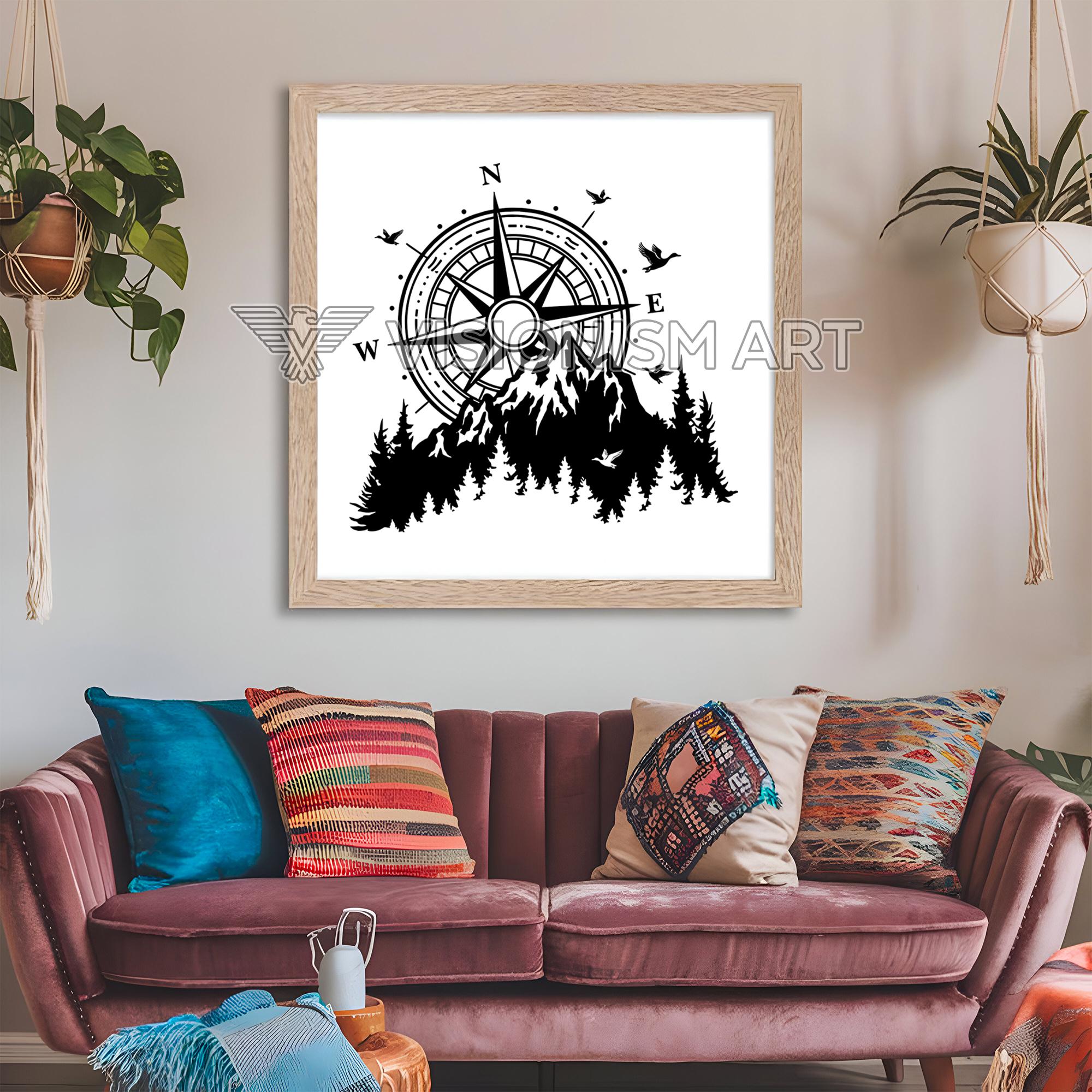 Compass and Mountains Svg, Forest Svg, Nature and Adventure, Svg Cut ...