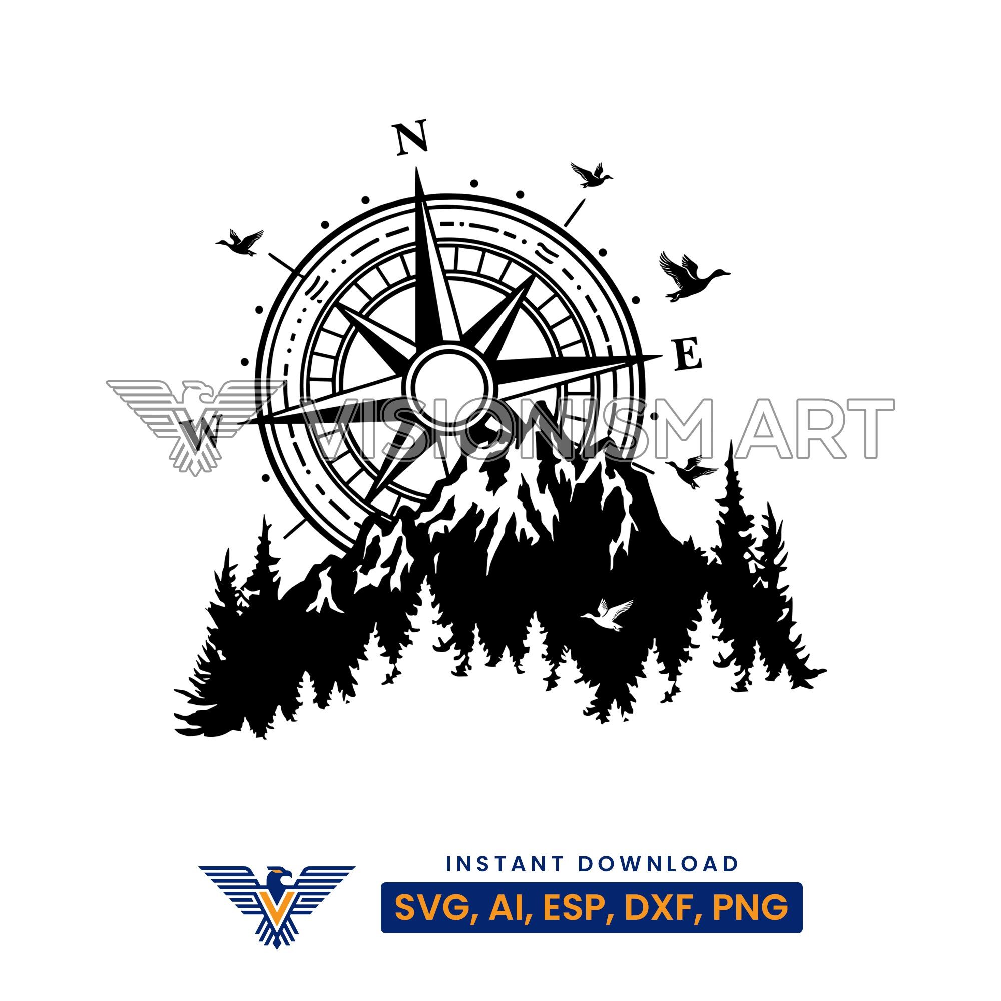 Compass and Mountains Svg, Forest Svg, Nature and Adventure, Svg Cut ...