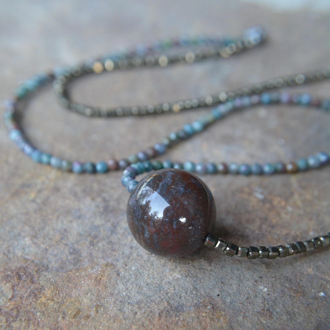 Indian Agate, Ruby in Kyanite and Pyrite Necklace 27 Inches - Etsy