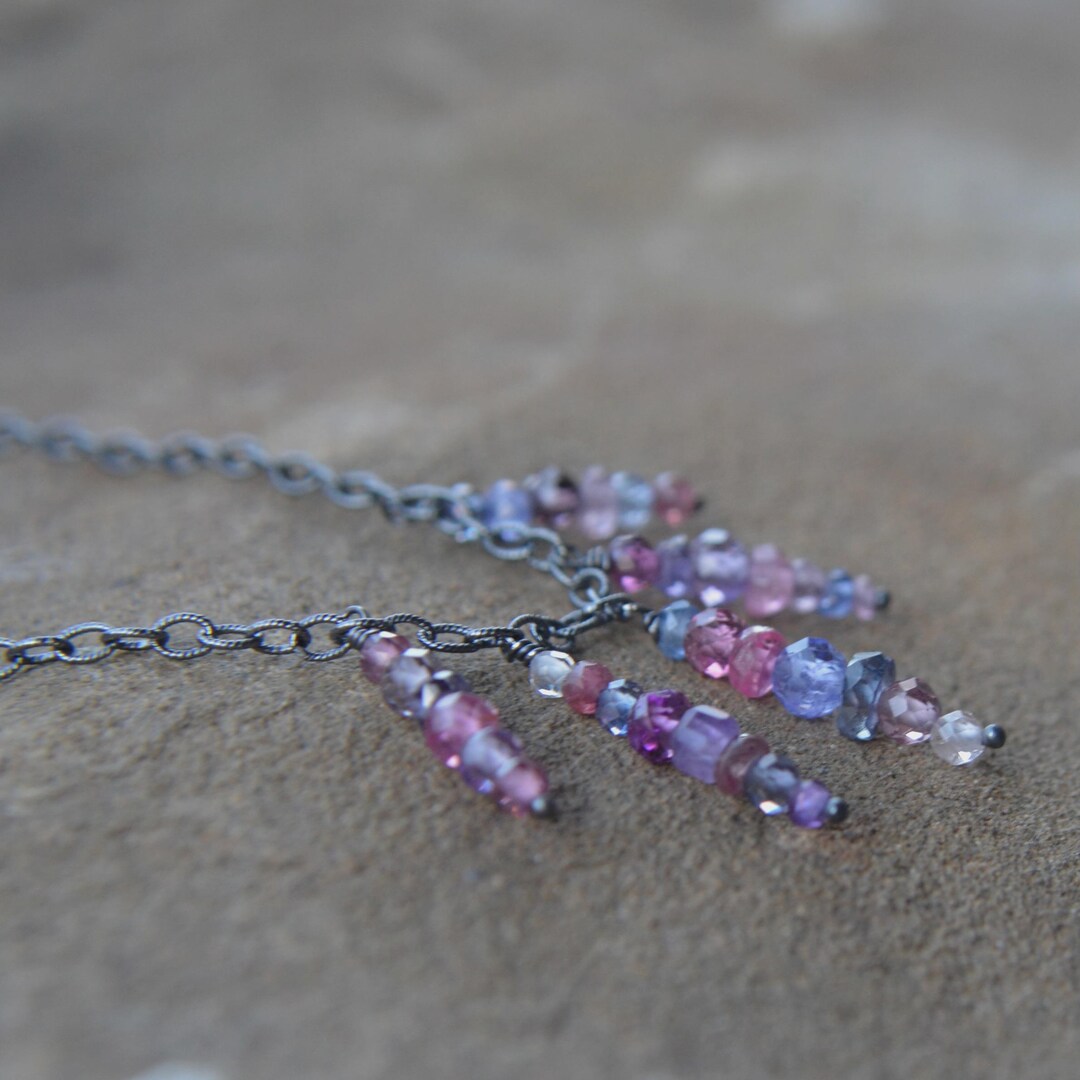 Confetti Gemstone Fringe Necklace Adjusts 16-18 Inches Oxidized ...