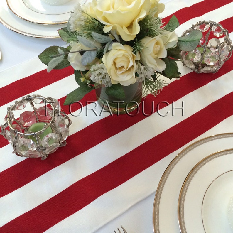 White and Red Stripe Table Runner Wedding Table Runner with | Etsy