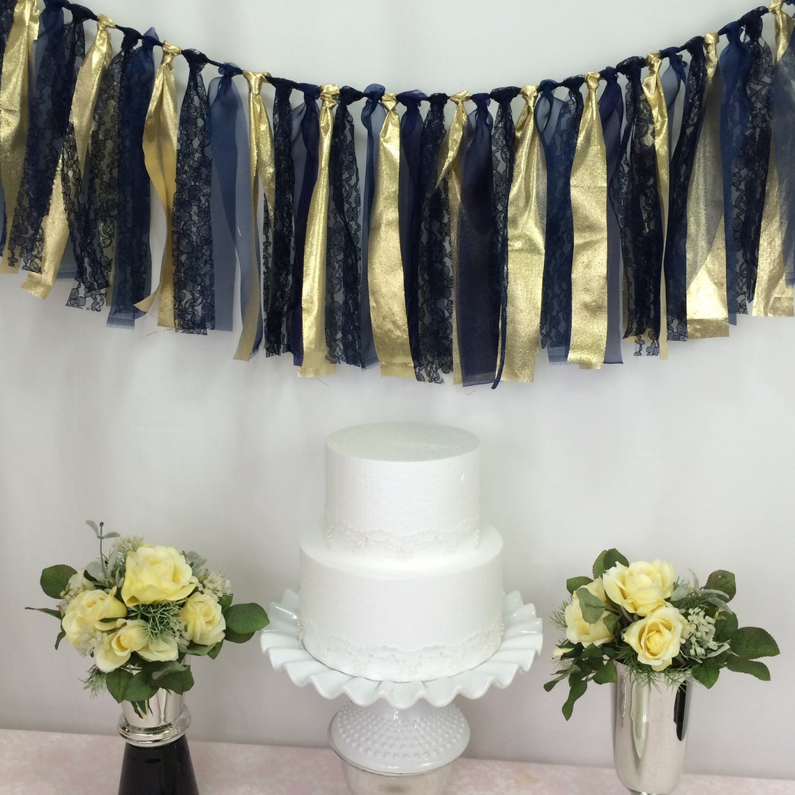 Navy and Gold Lace Fabric Garland Banner Backdrop - Etsy