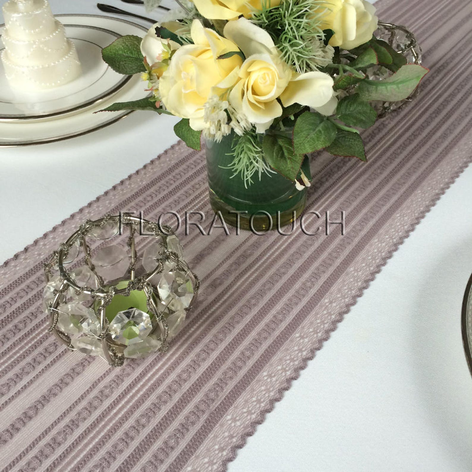 Gray Floral Stripes Lace Table Runner Wedding Table Runner - Etsy