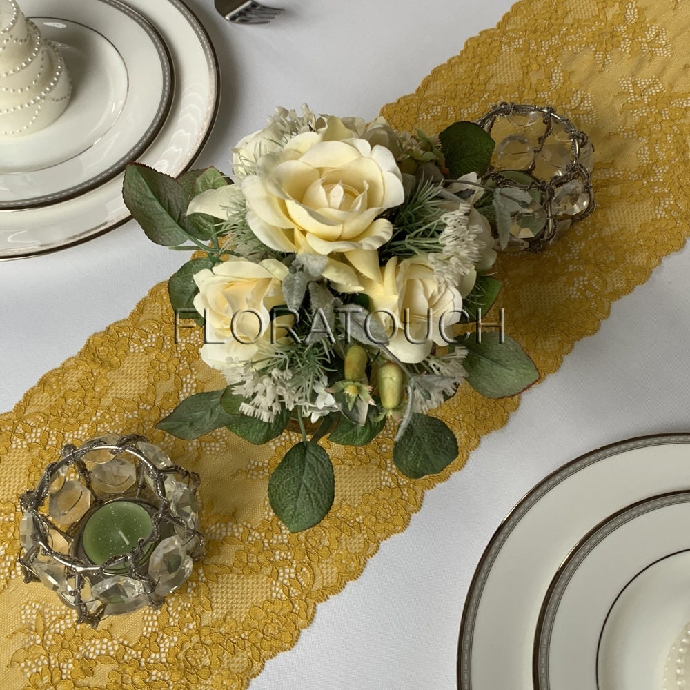 Dark Gold Yellow Lace Table Runner Wedding Table Runner LG3 - Etsy