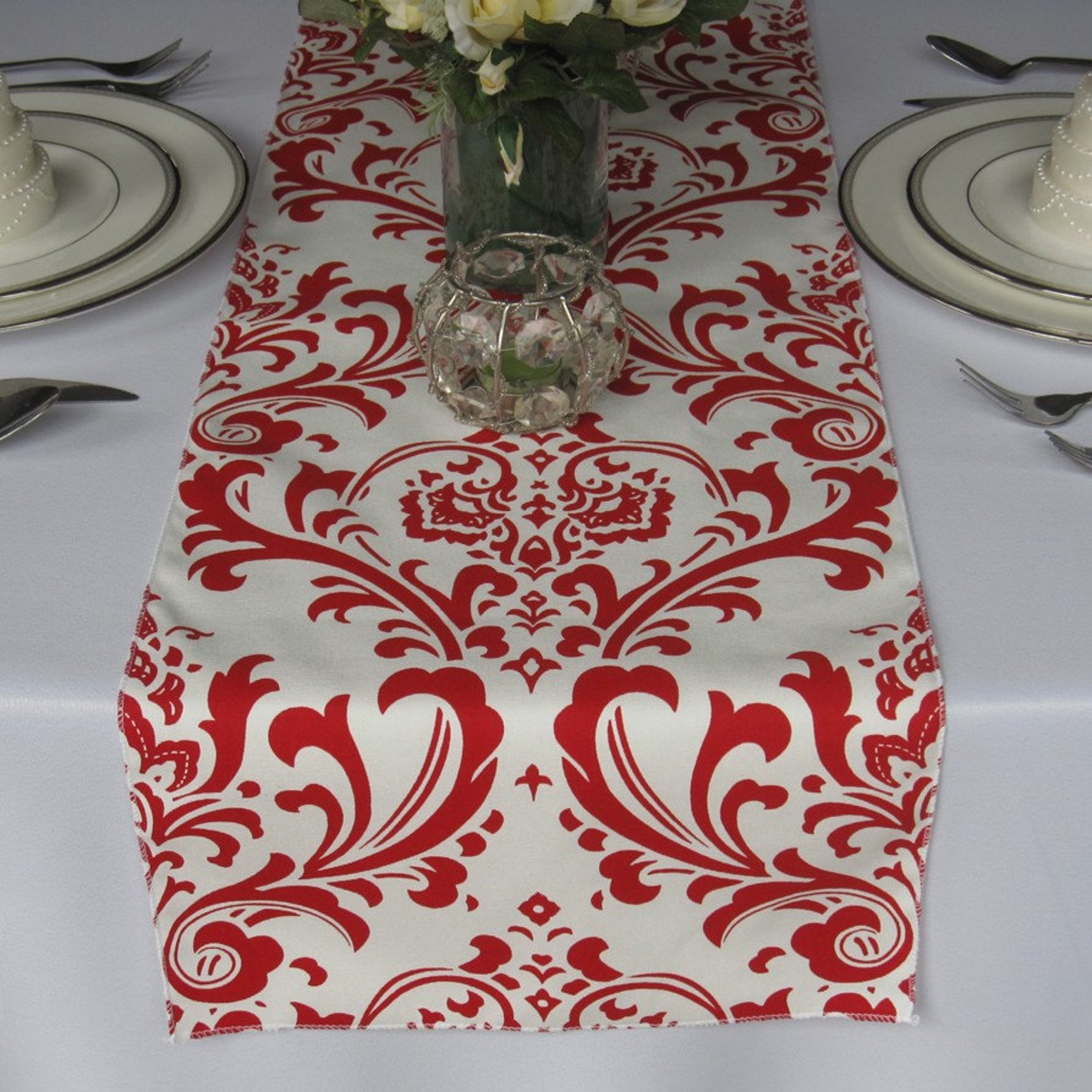 Traditions Red Damask Table Runner Wedding Table Runner red | Etsy