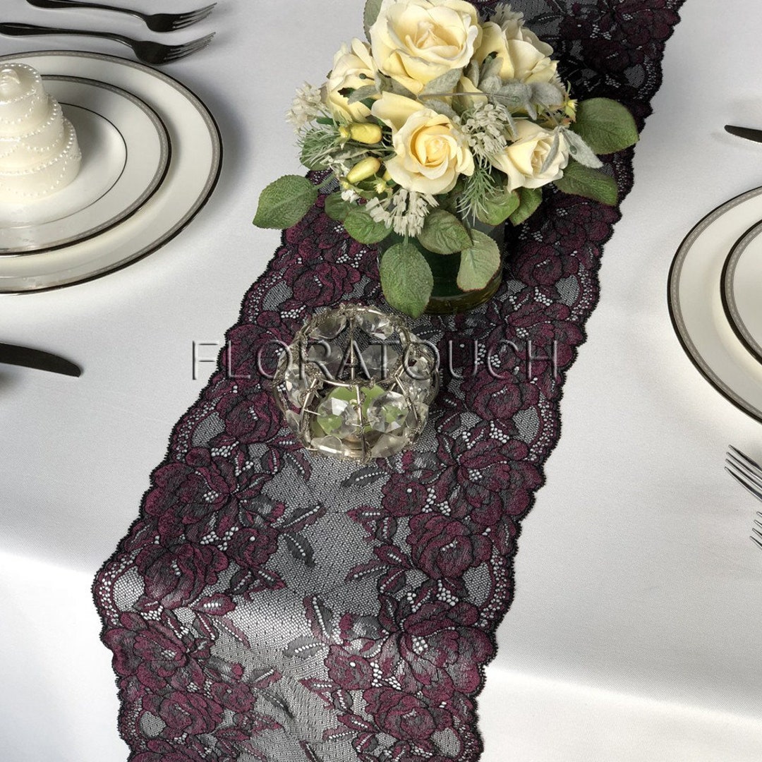 Plum and Black Lace Table Runner Wedding Table Runner LBPLUM03 - Etsy