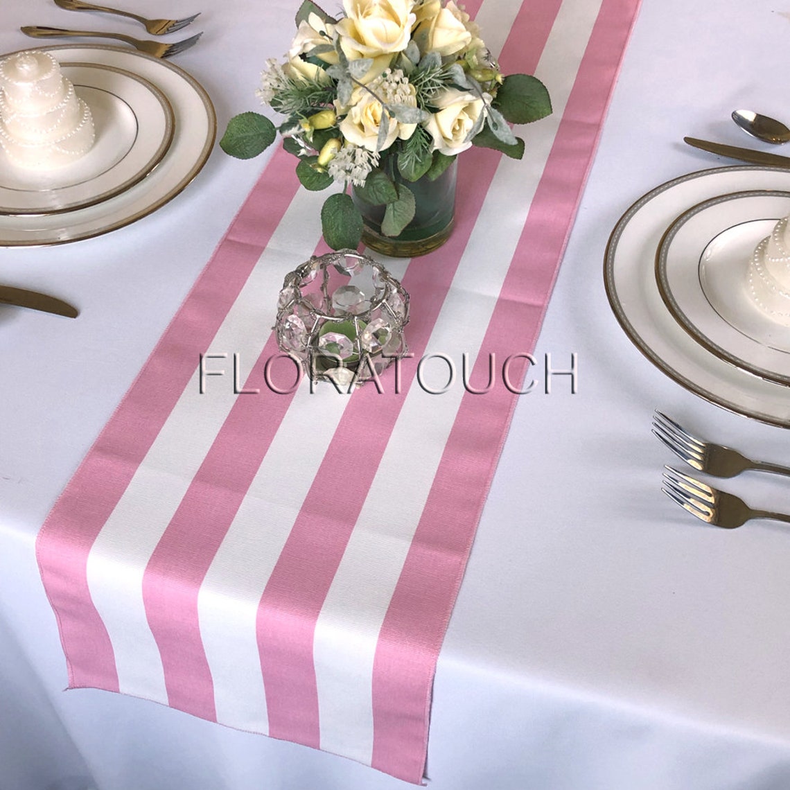 Pink and White Striped Wedding Table Runner With Pink Stripes | Etsy