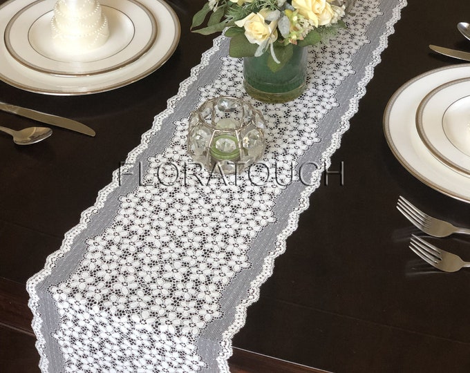 Natural Linen Oval Table Runner With Lace Edge Rustic Table Decor 36 X ...