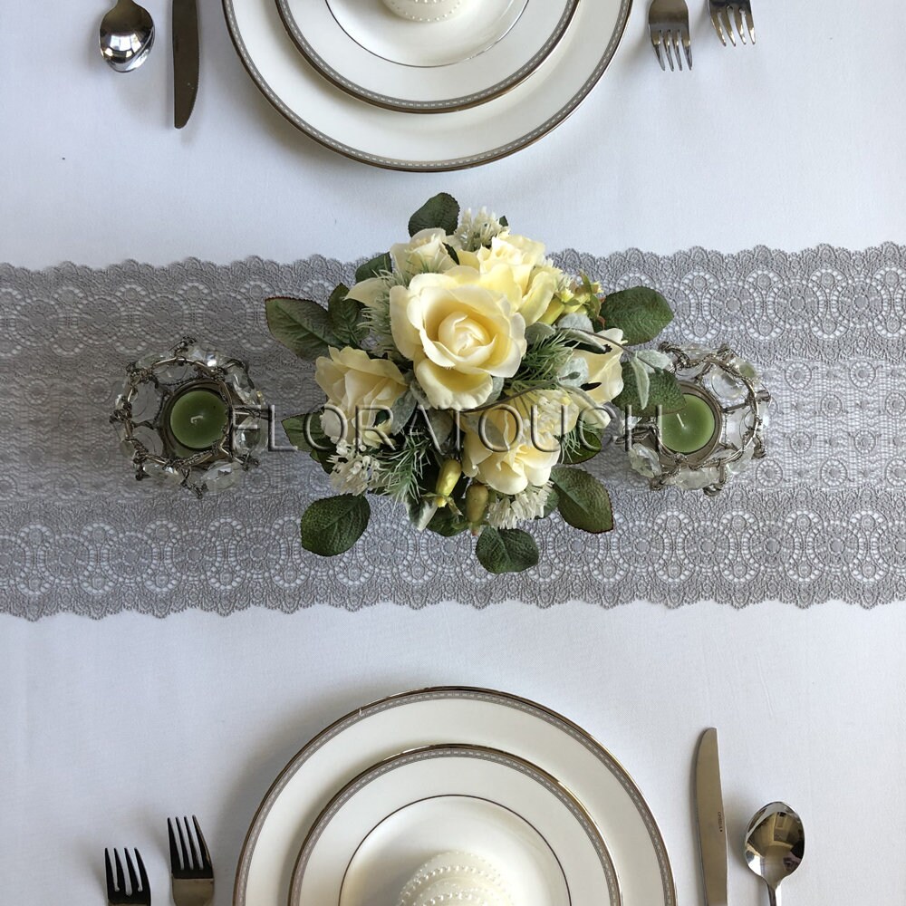 Gray Medallion Lace Table Runner Wedding Table Runner - Limited Stock ...