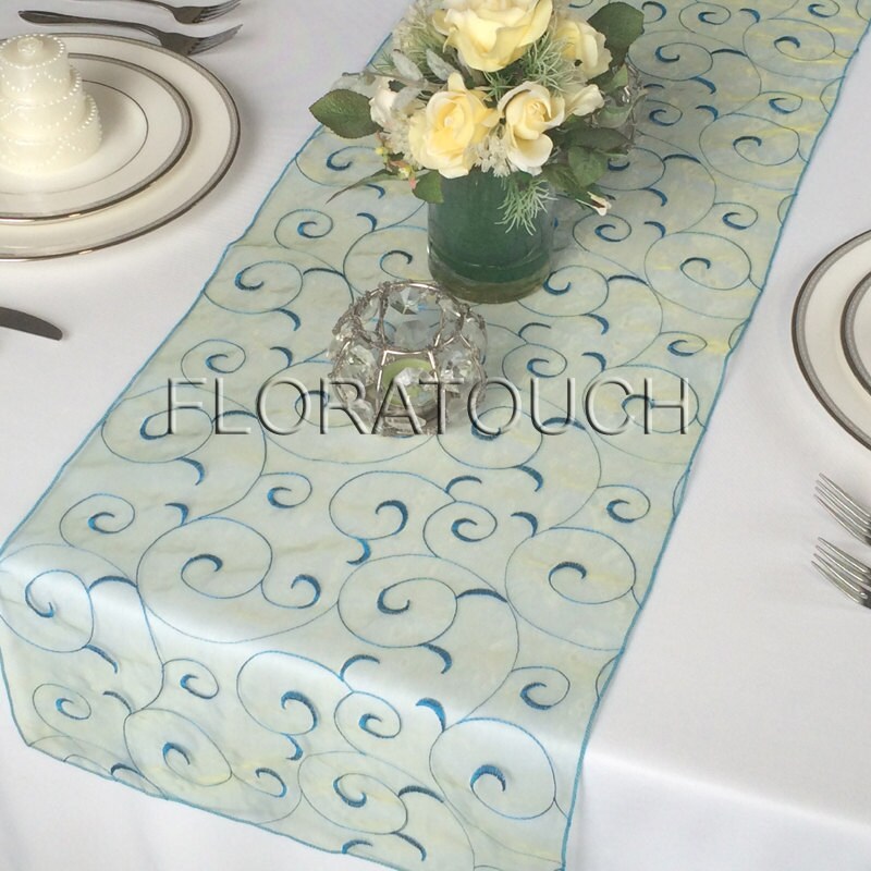 Teal Gold Swirl Organza Wedding Table Runner | Etsy