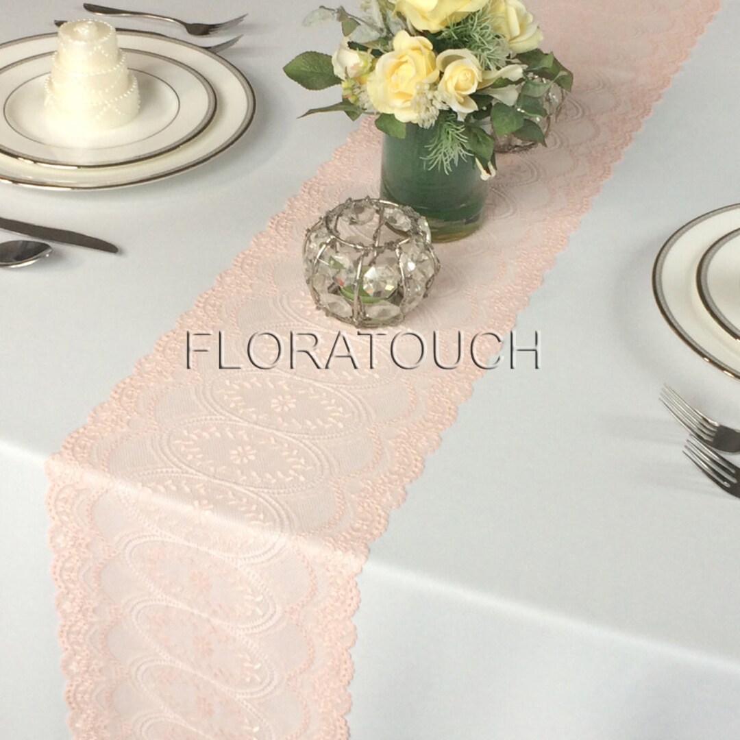 Peachy Blush Pink Lace Table Runner Wedding Table Runner 8.75" Wide - Etsy