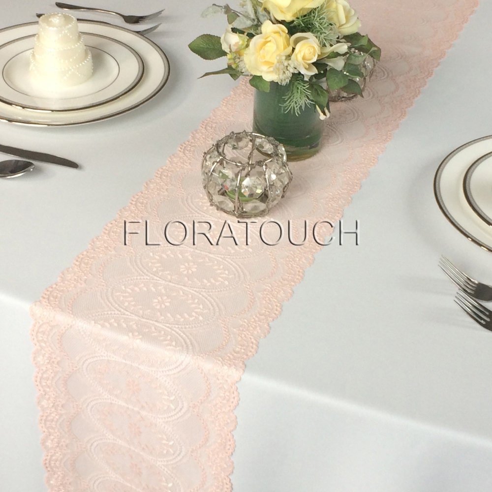 Peachy Blush Pink Lace Table Runner Wedding Table Runner | Etsy