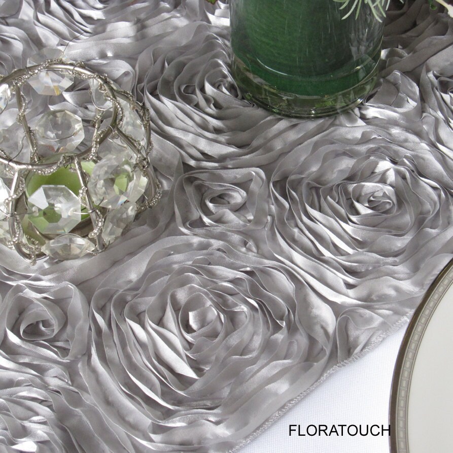 Silver Satin Ribbon Rosette Wedding Table Runner - Etsy