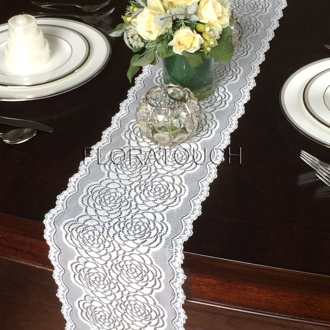 Double Rose off White Lace Table Runner Wedding Table Runner 7.5" Wide ...