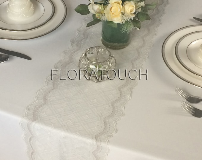 Gray Lace Table Runner With Scalloped Edge Wedding Table | Etsy