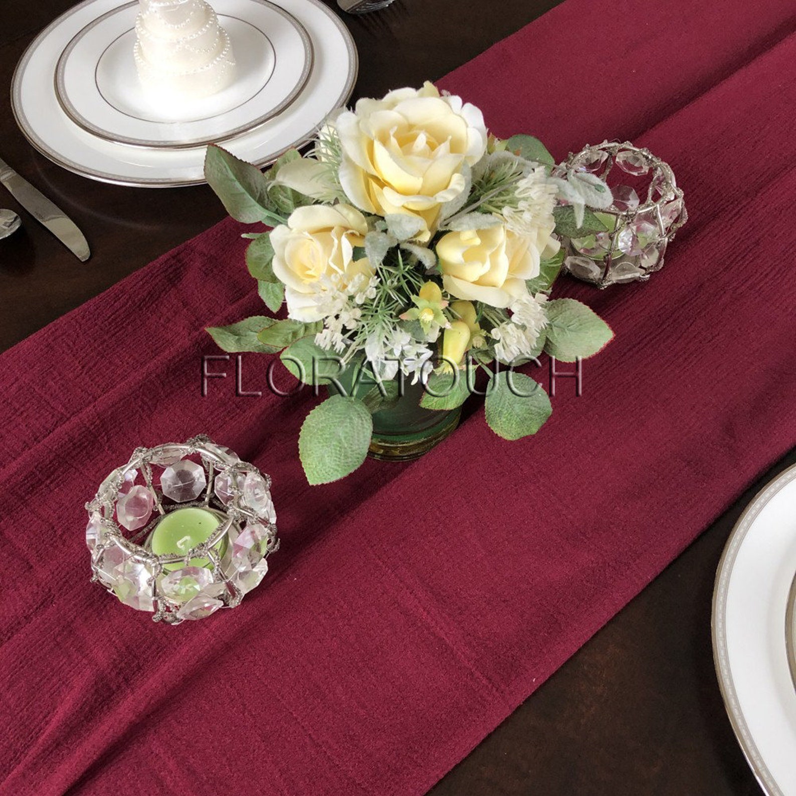 Rustic Wedding Table Runner Burgundy Gauze Table Runner Boho | Etsy