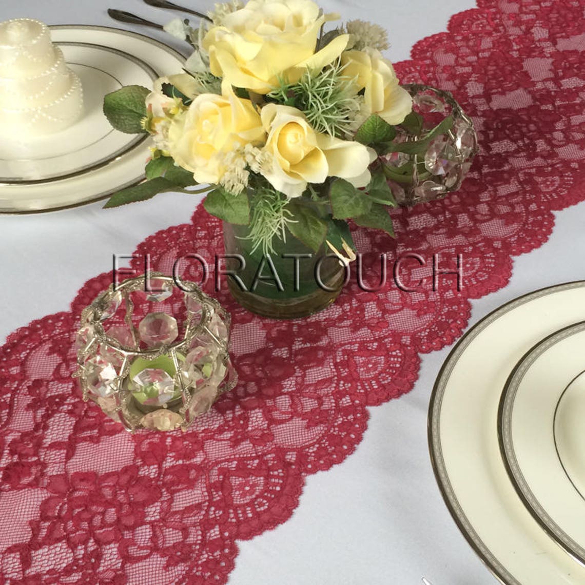 Burgundy Lace Table Runner With Large Scalloped Edge Style - Etsy