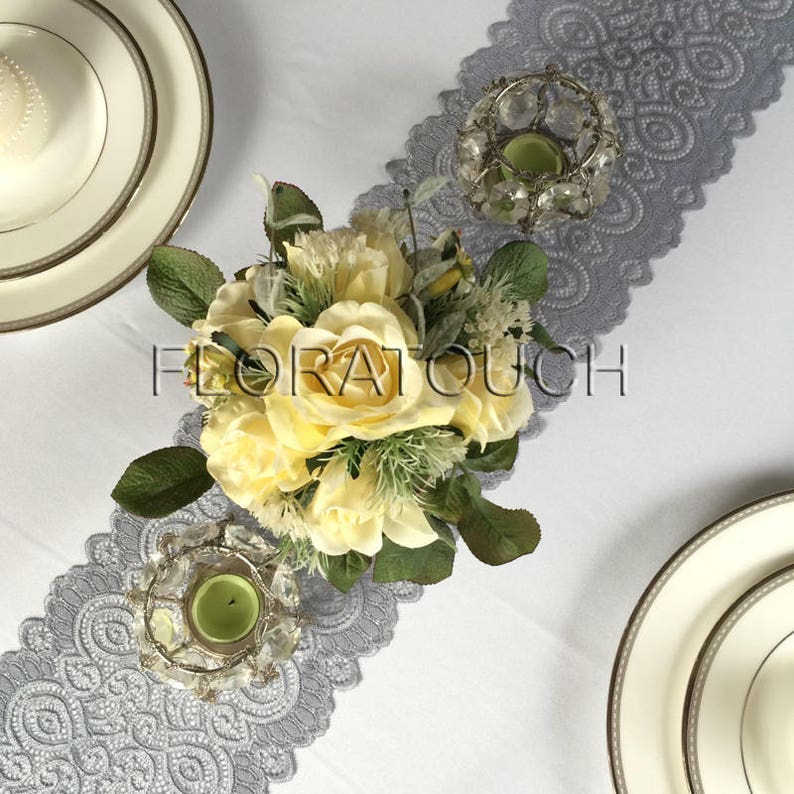 Gray Lace Table Runner With Scalloped Edge Wedding Table Runner - Etsy