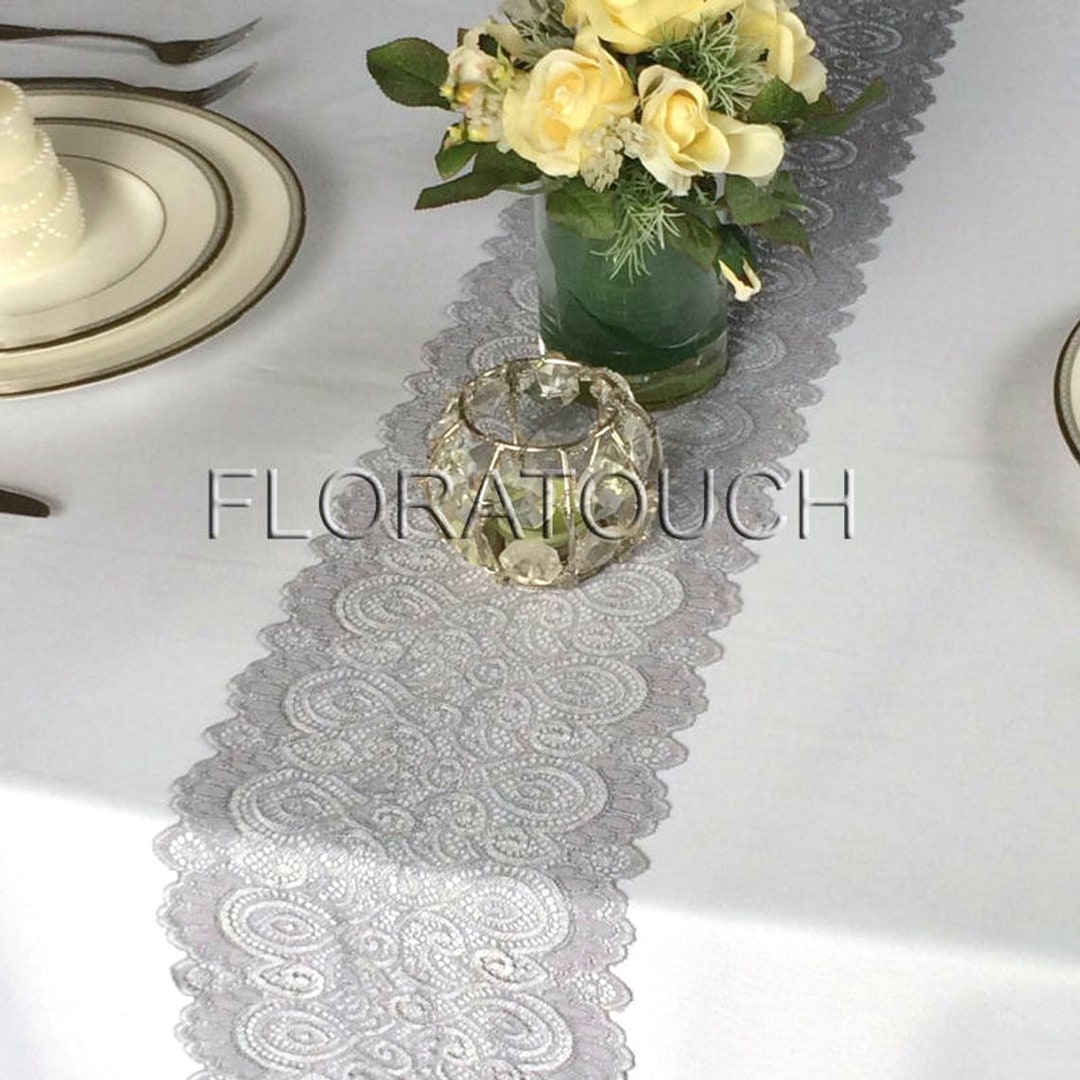 Gray Lace Table Runner With Scalloped Edge Wedding Table Runner - Etsy
