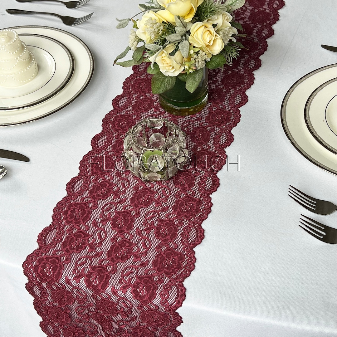 Burgundy Floral Lace Table Runner Wedding Table Runner Lburg11 - 9 ...