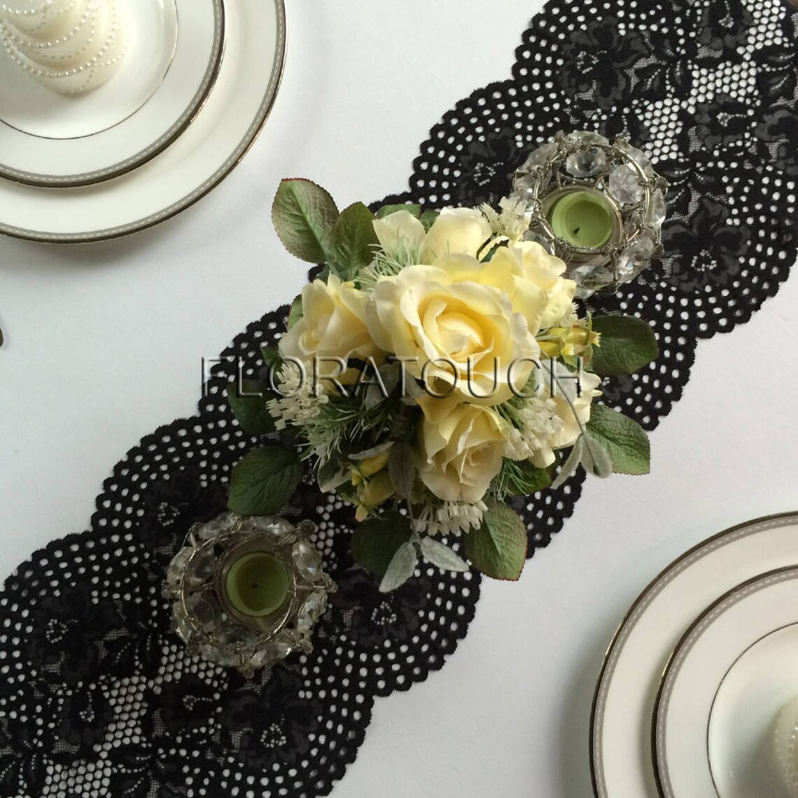 Black Floral Lace Table Runner With Large Scalloped Edge Style Lblk02 ...