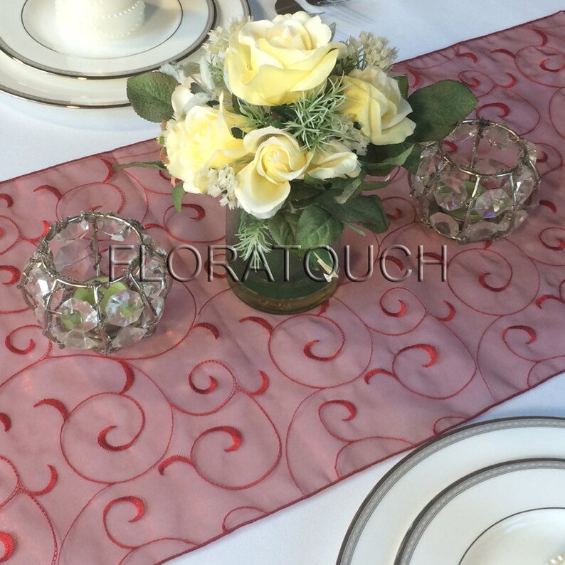 Burgundy Swirl Organza Table Runner Wedding Table Runner - Etsy