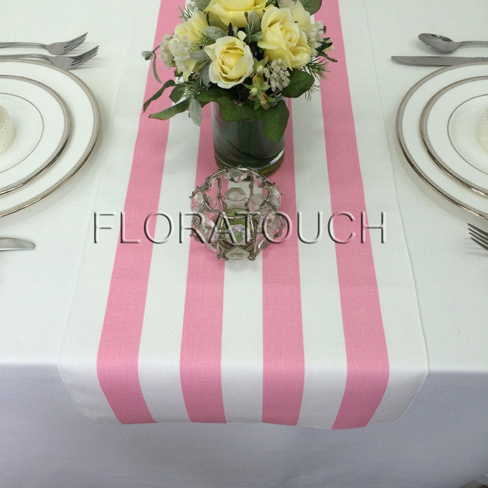 Pink Stripe Table Runner Pink and White Striped Wedding Table - Etsy