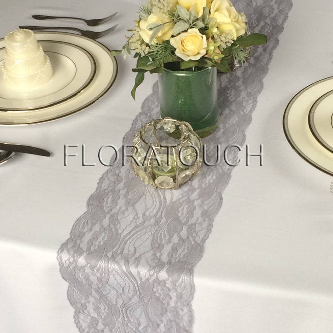 Gray Floral Swirl Lace Table Runner Wedding Table Runner 7" Wide - Etsy