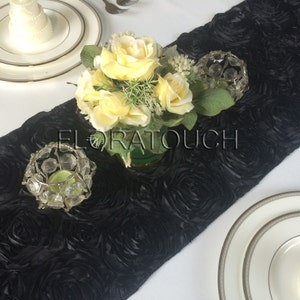 Black Satin Ribbon Rosette Table Runner Wedding Table Runner - Etsy