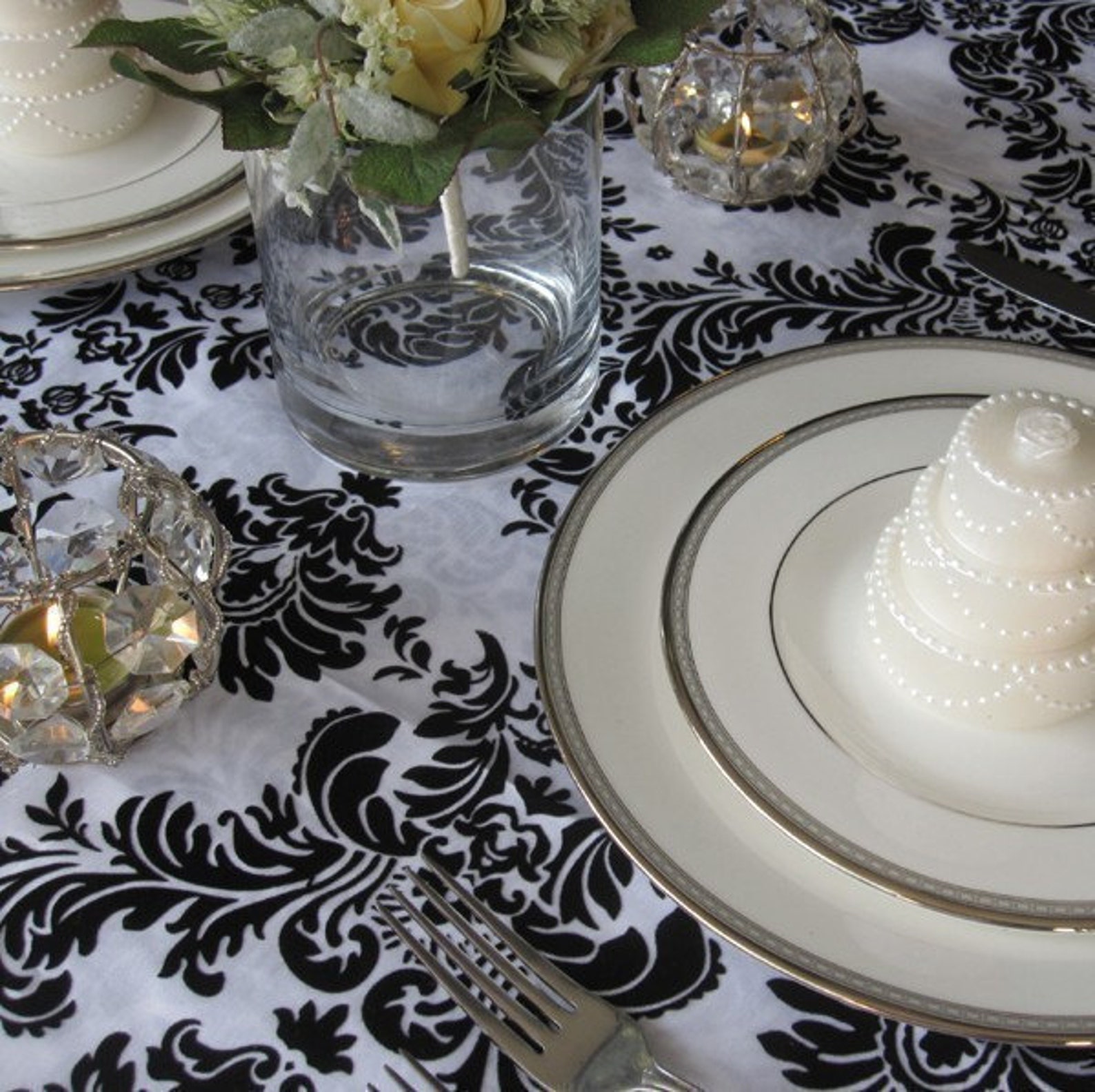 Victorian White and Black Flocked Damask Taffeta Table Overlay - Etsy