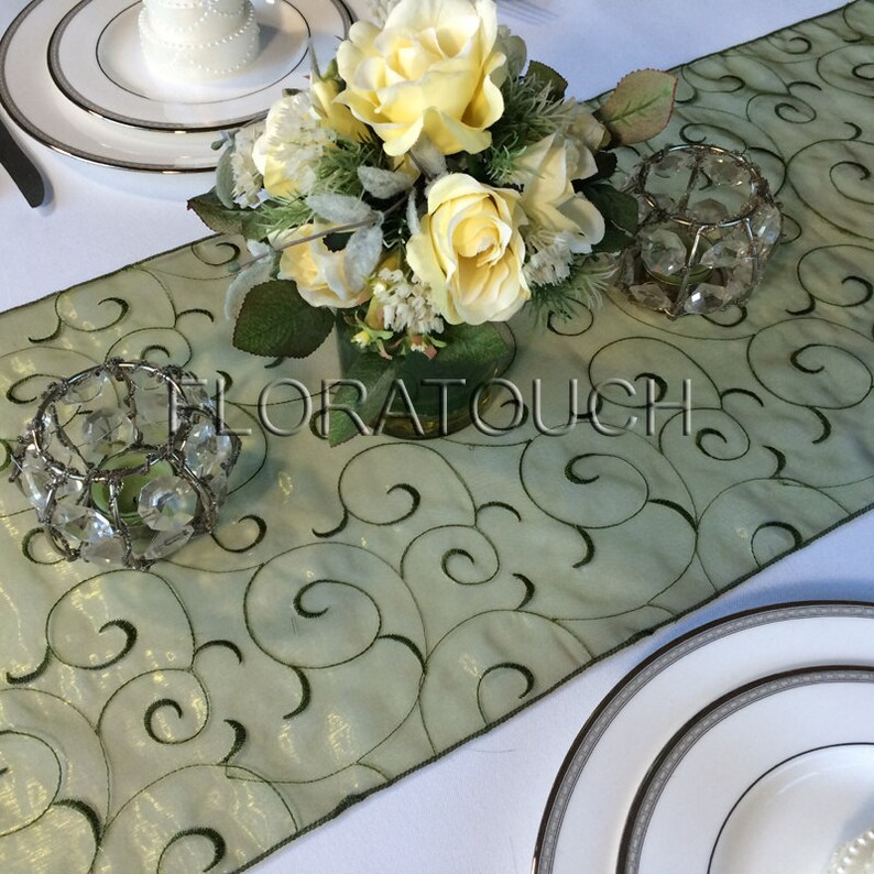 Olive Swirl Organza Table Runner - Etsy