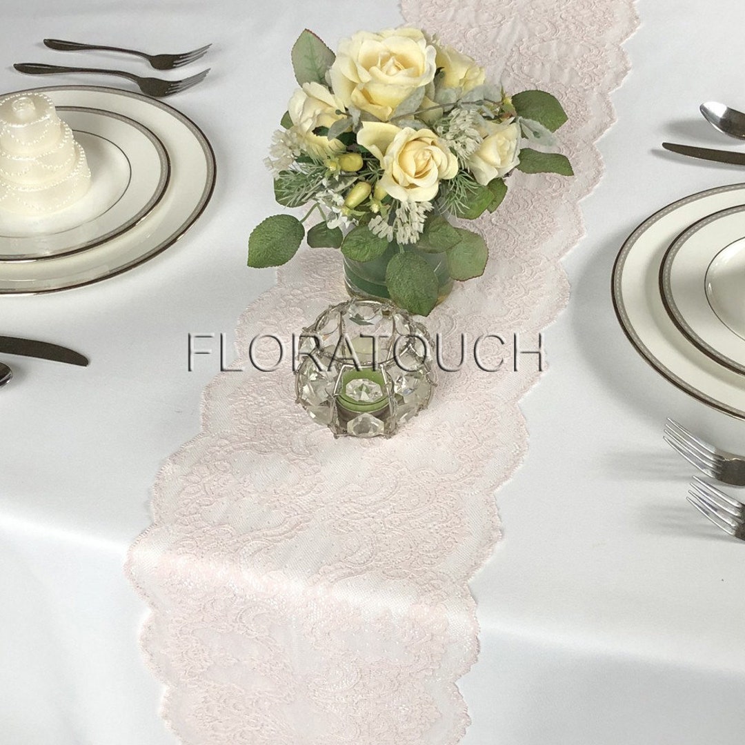 Light Pink Lace Table Runner With Large Scallop Edge 9" Wide LPNK3 - Etsy