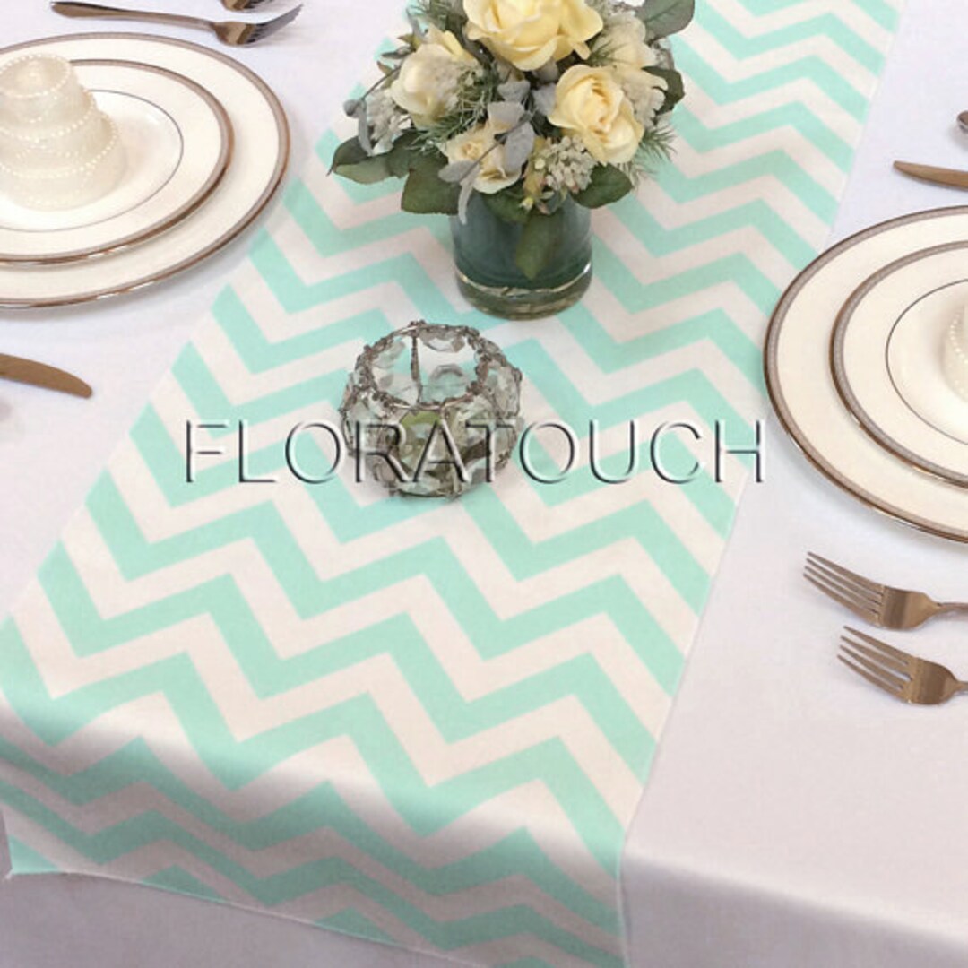 Mint Chevron Table Runner Mint and White Zigzag Wedding Table Runner ...