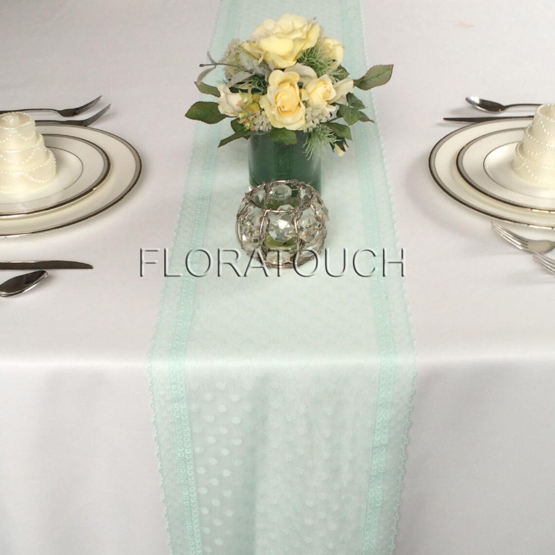 Light Mint Polka Dots Lace Table Runner Wedding Table Runner - Etsy