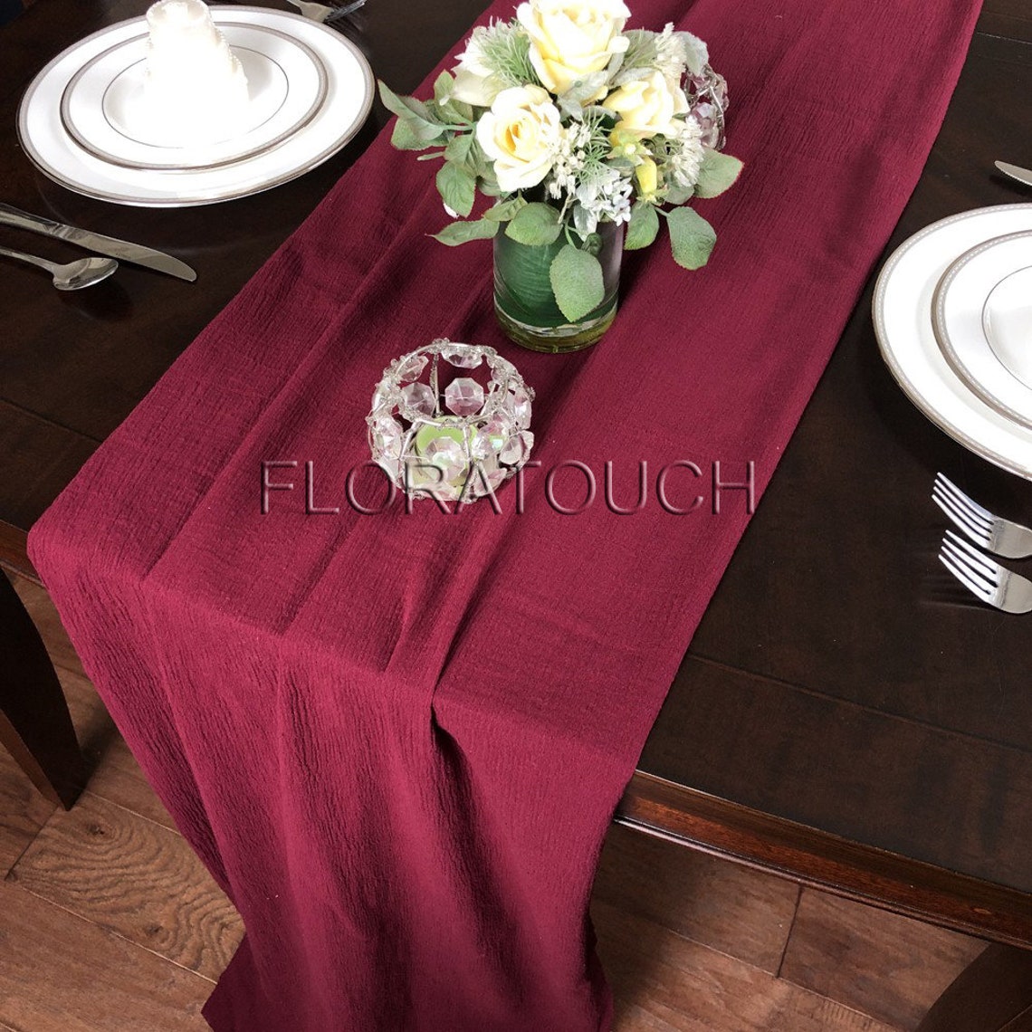 Rustic Wedding Table Runner Burgundy Gauze Table Runner Boho | Etsy