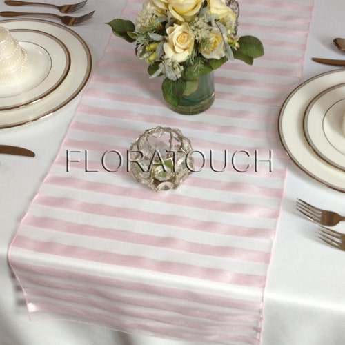 Pink Stripe Table Runner Pink and White Striped Wedding Table - Etsy