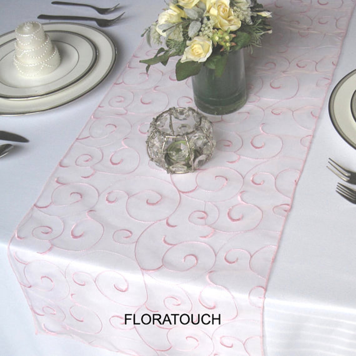 Pink Swirl Embroidered Organza Wedding Table Runner - Etsy
