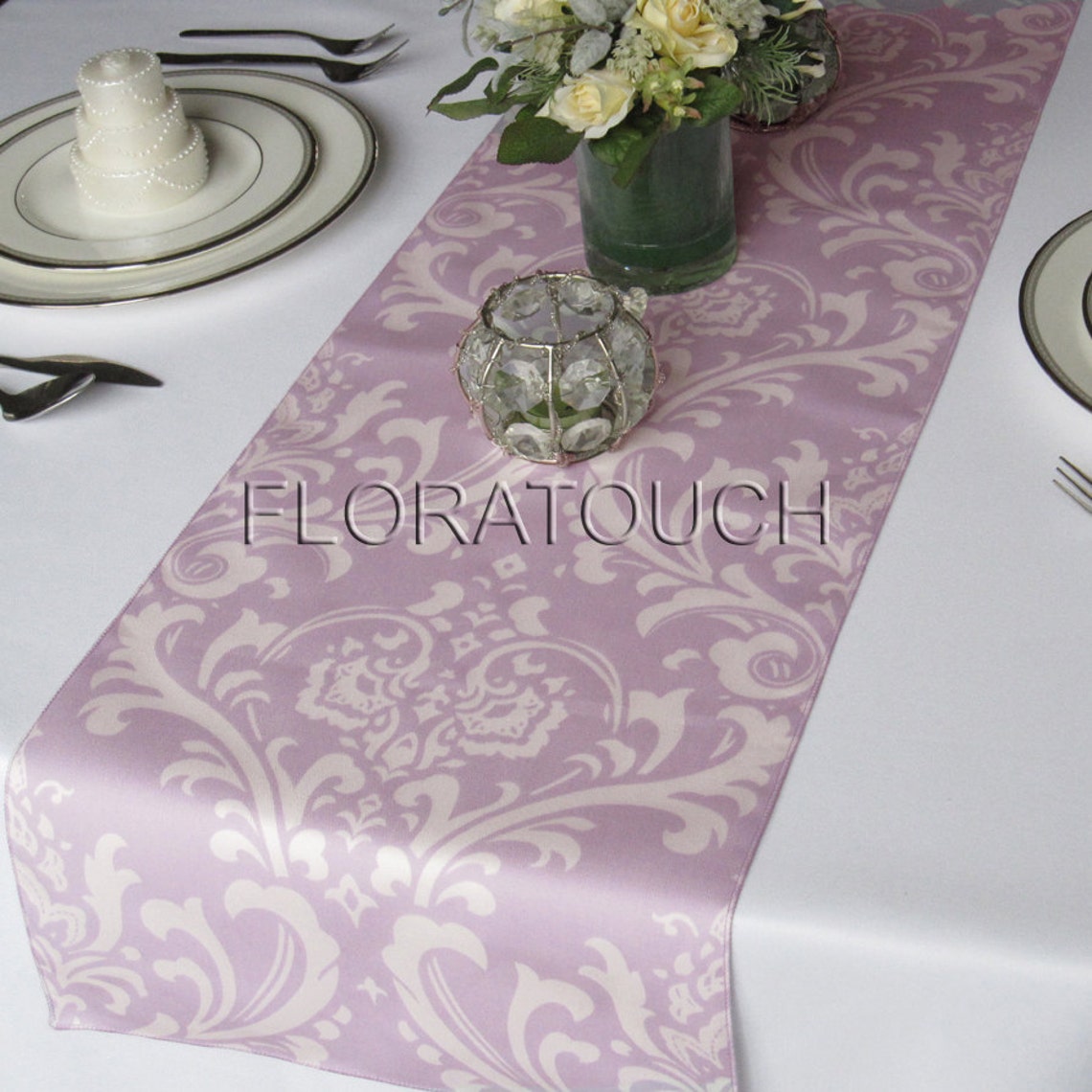 Traditions Lavender and White Damask Table Runner Wedding - Etsy
