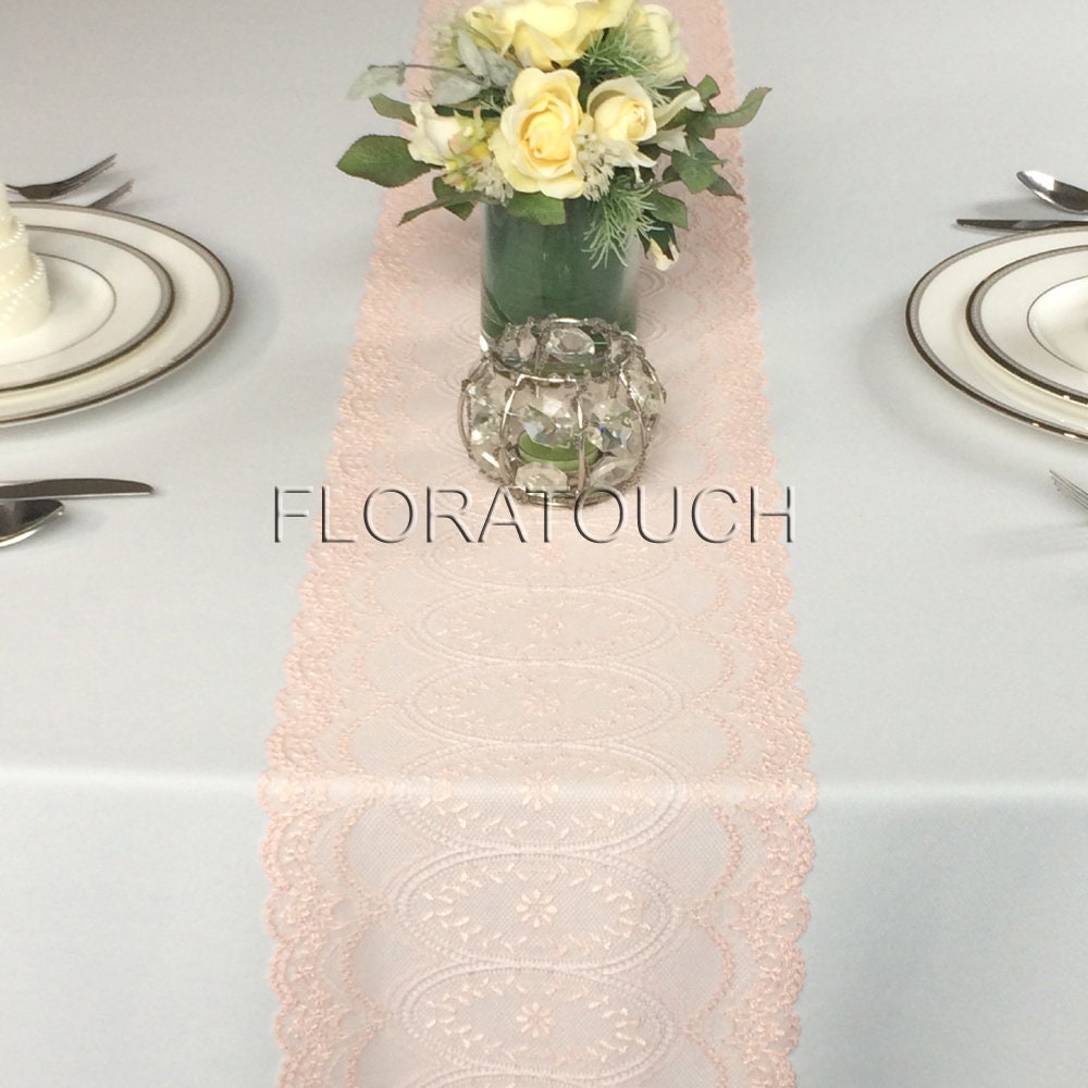 Peachy Blush Pink Lace Table Runner Wedding Table Runner | Etsy
