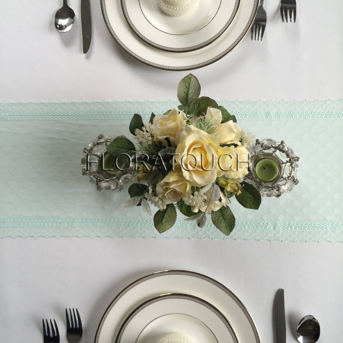 Light Mint Polka Dots Lace Table Runner Wedding Table Runner | Etsy
