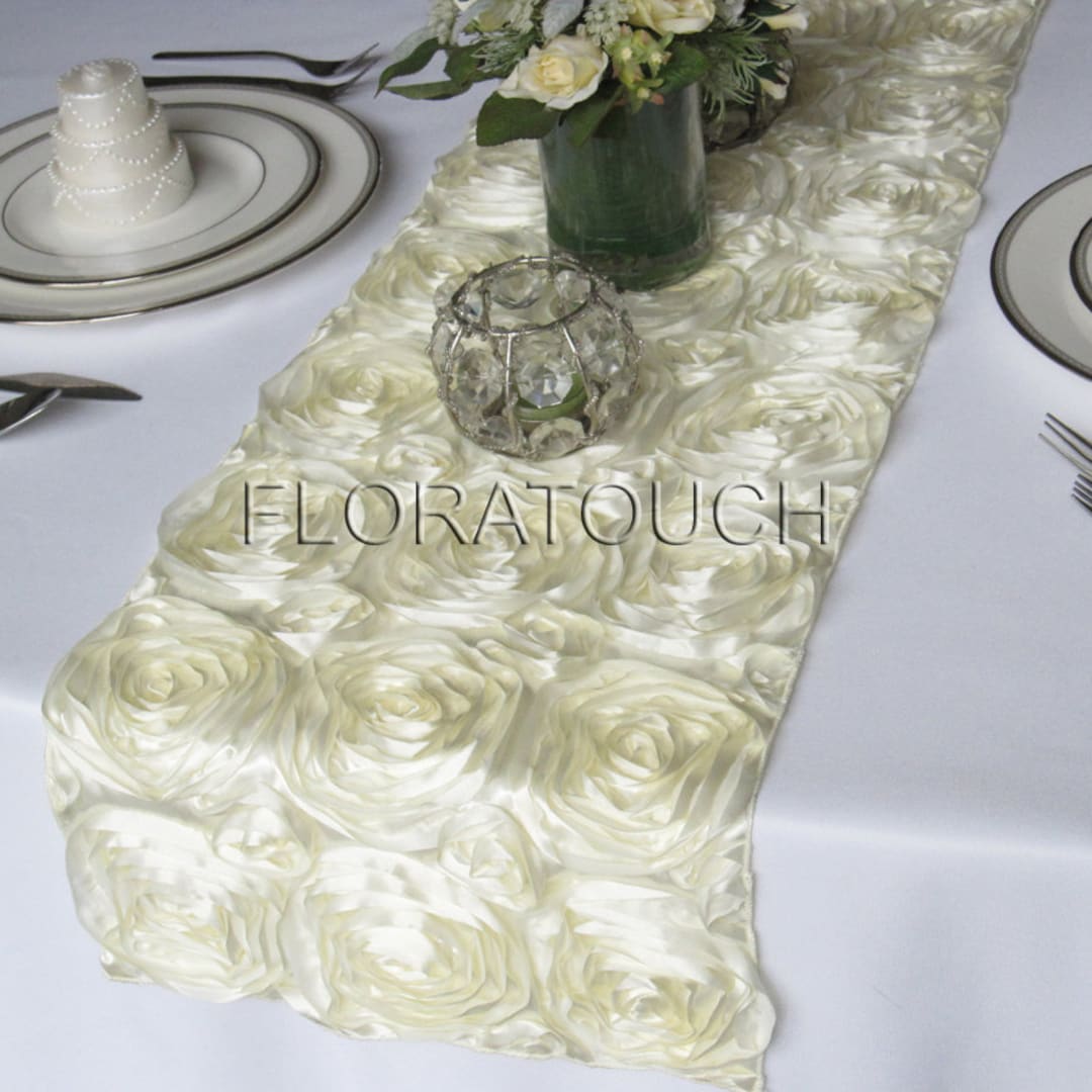 Ivory Satin Ribbon Rosette Wedding Table Runner - Etsy