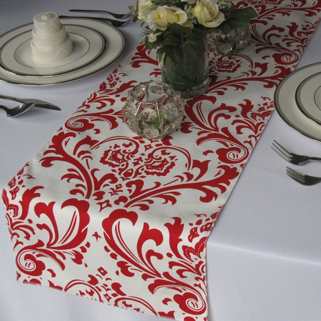 Traditions Red Damask Table Runner Wedding Table Runner (red on White ...