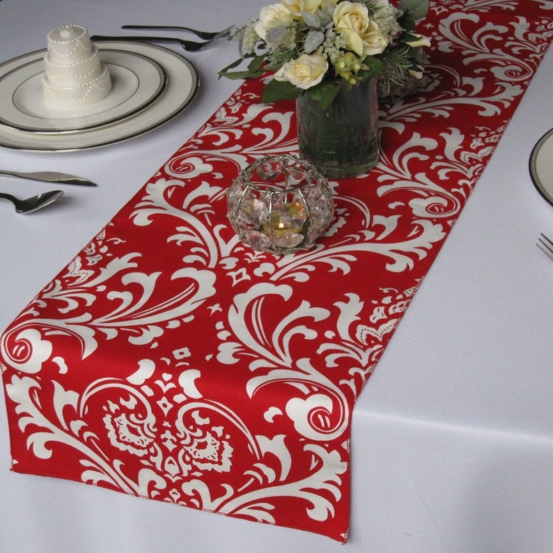 Traditions White on Red Damask Table Runner Wedding Table - Etsy