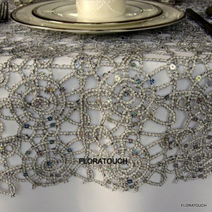 Silver Alice Metallic Lace Sequin Table Overlay - Only 1 Left - Etsy